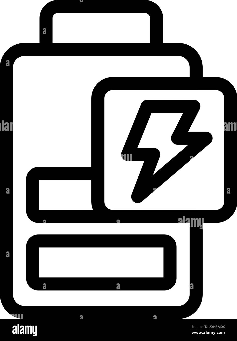 Simple black and white icon of a battery showing power and energy ...