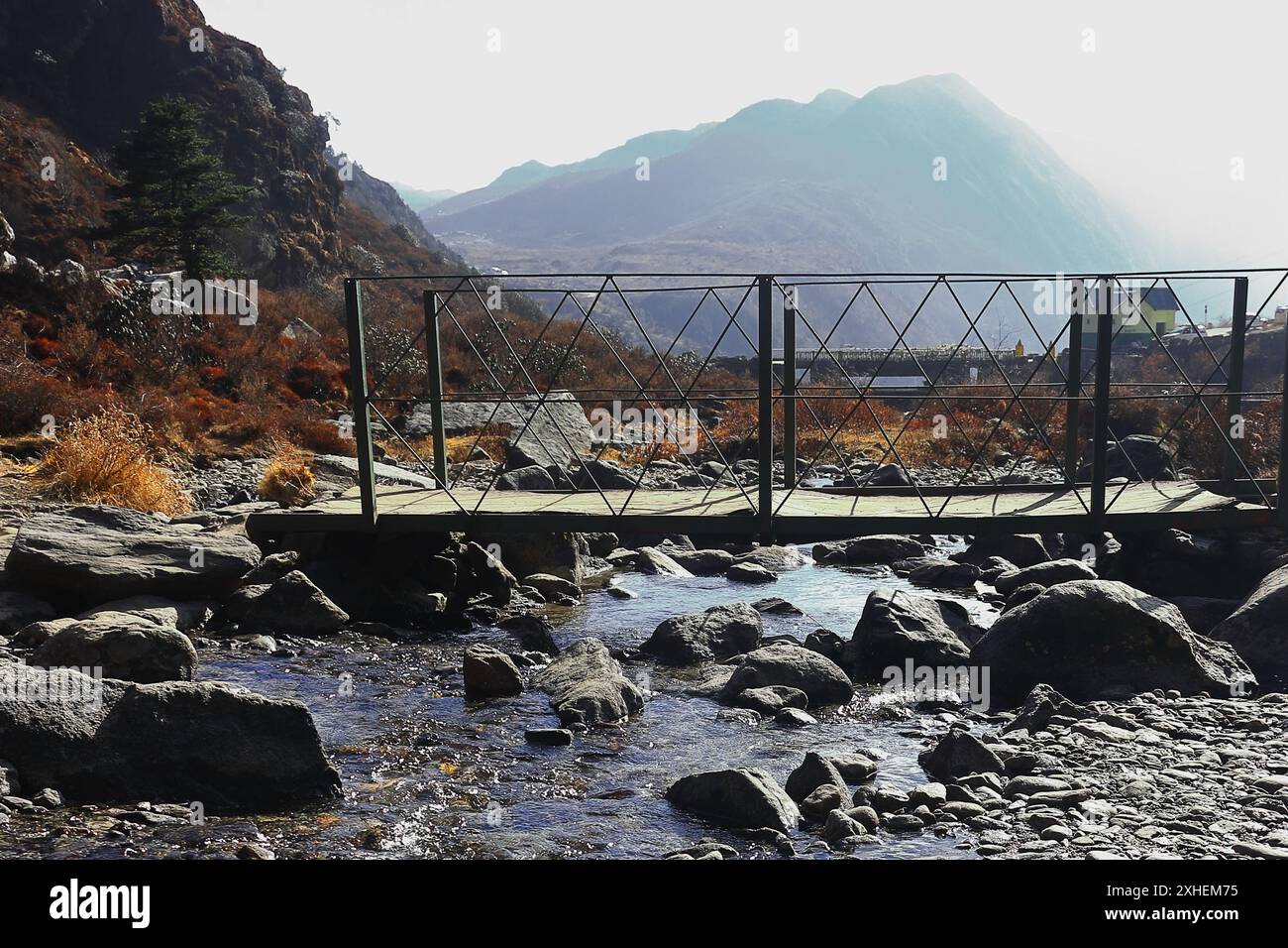 remote rural area of east sikkim, scenic alpine landscape and valley ...