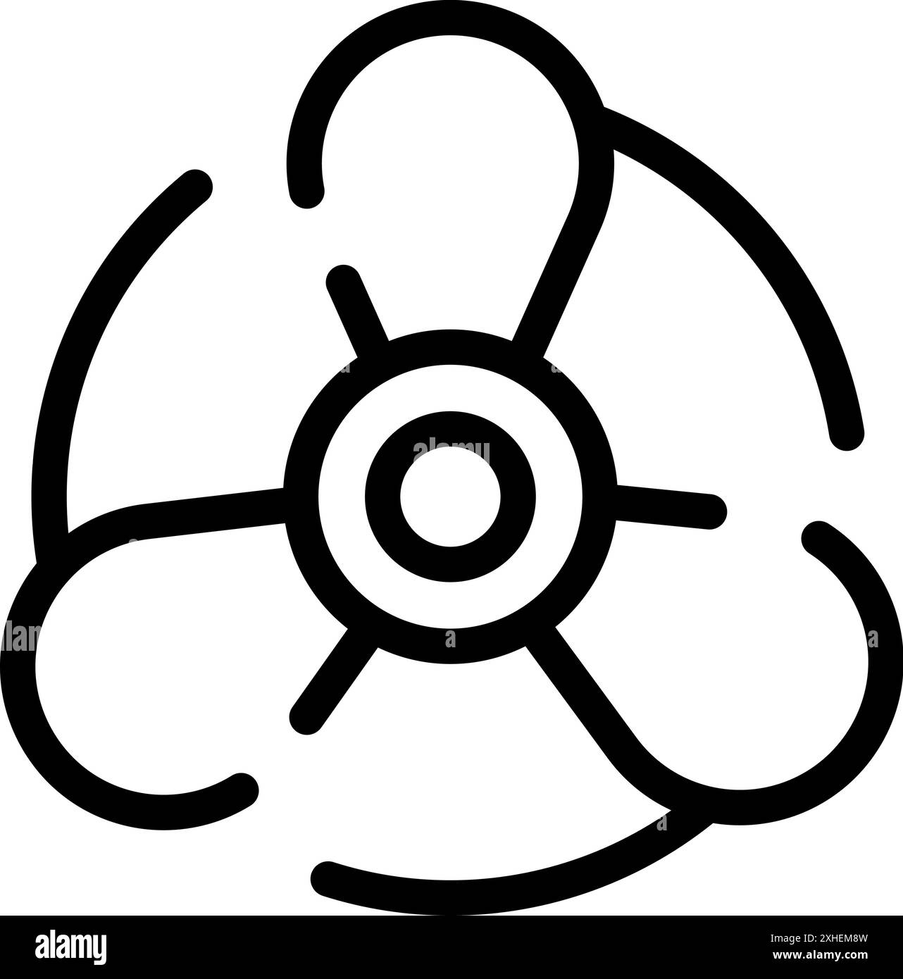 Simple black and white icon of a triple circle fan rotating making wind ...