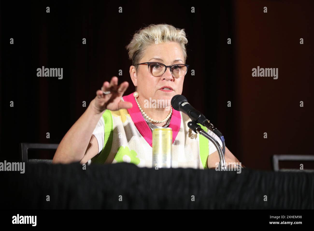 Glendale, Arizona, USA. 13th July, 2024. Actress CHRISTINE ELISE speaks ...
