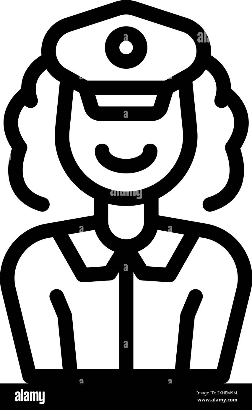 Line art icon of a female police officer smiling, conveying trust and ...