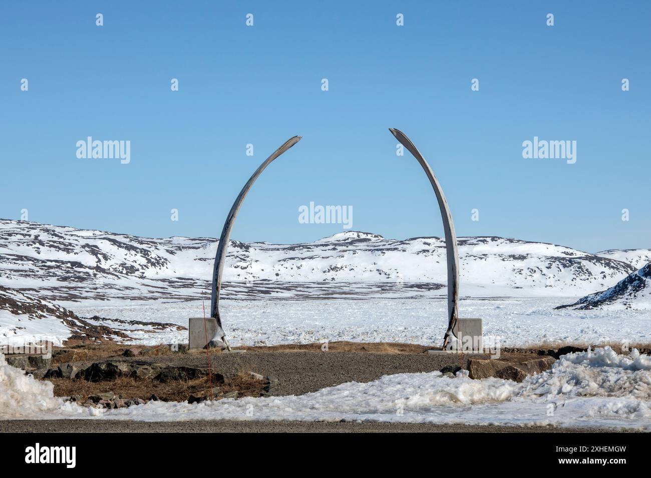Whale bone arch at the Iqaluit Municipal Cemetery in Apex, Nunavut ...