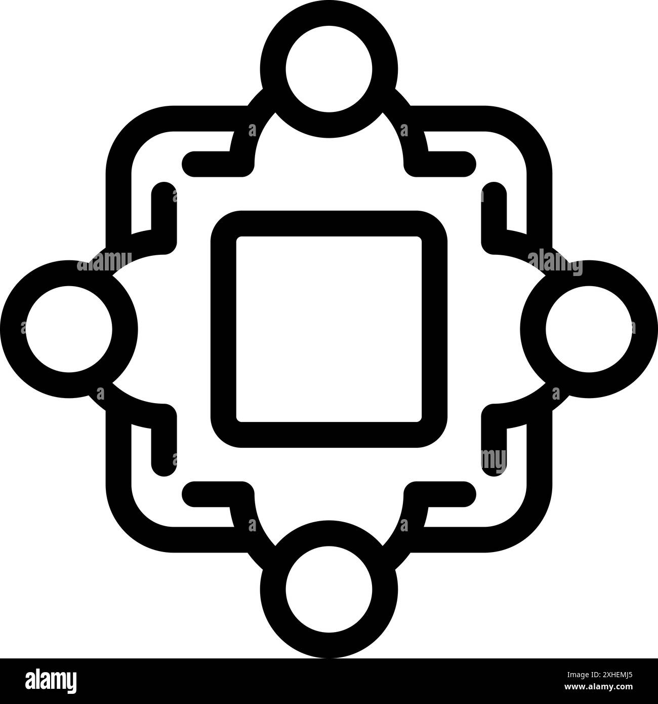 Line art icon of four business people collaborating on a project ...