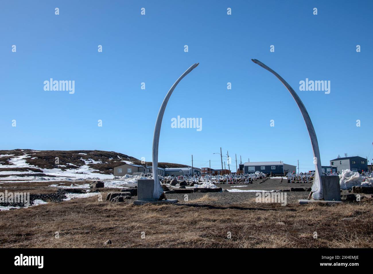 Whale bone arch at the Iqaluit Municipal Cemetery in Apex, Nunavut ...