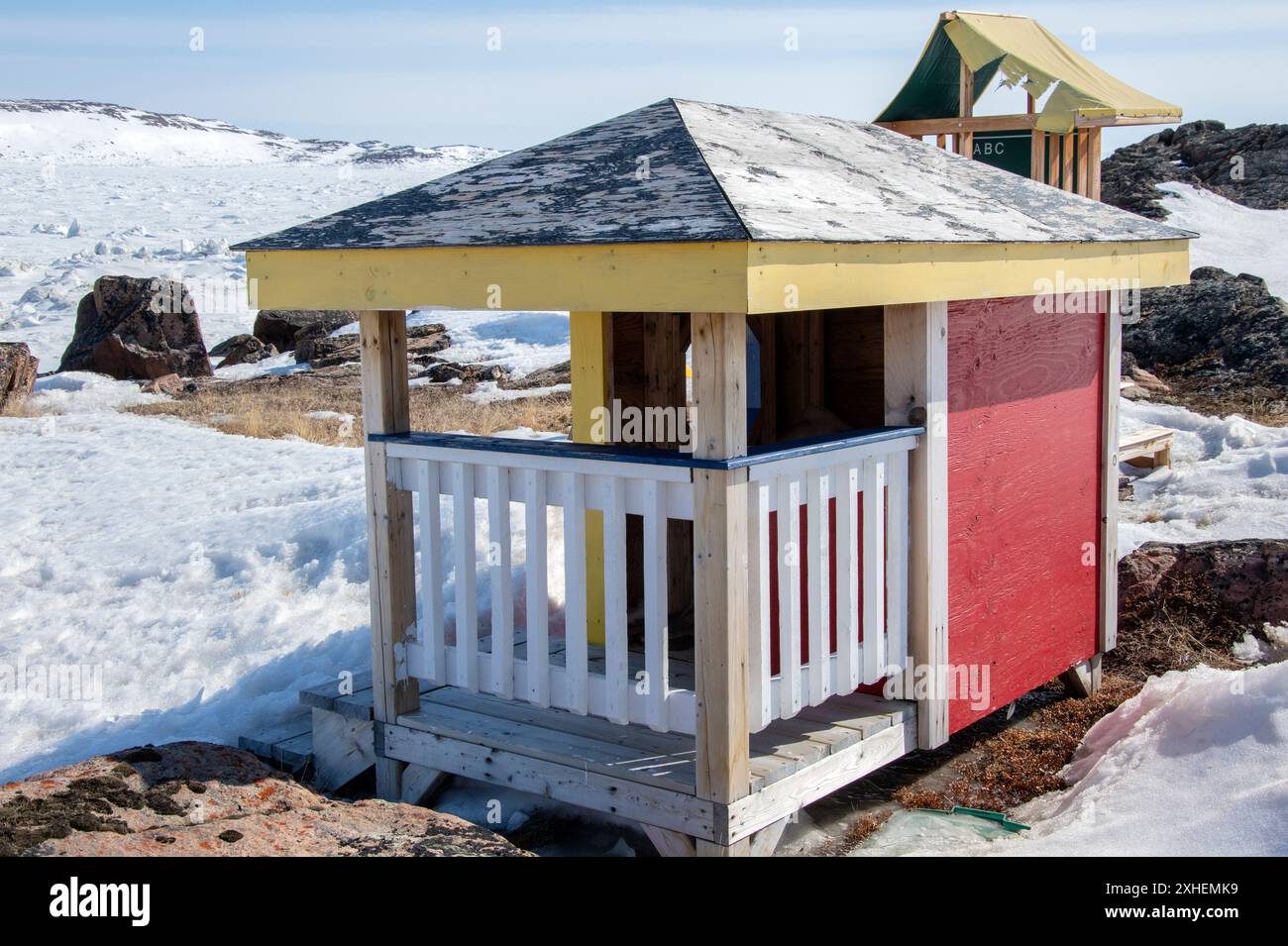 Shacks and sheds at the hunting/fishing camp on the beach on Frobisher ...