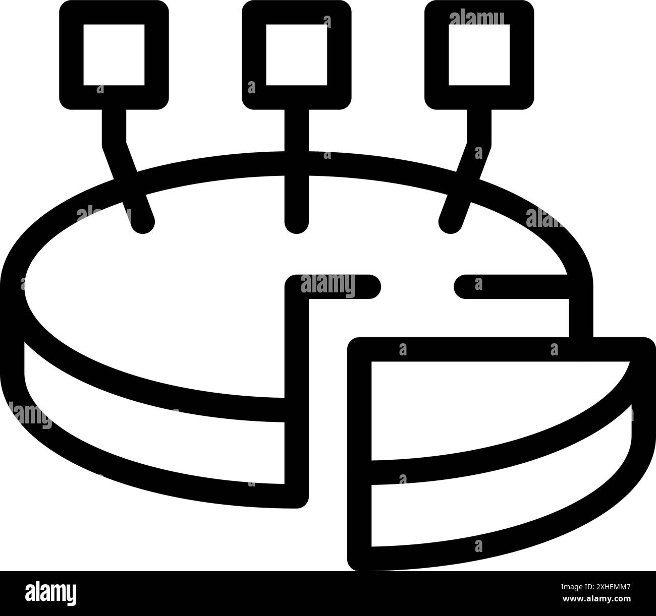 Simple icon of a pie chart being used to present data with three ...