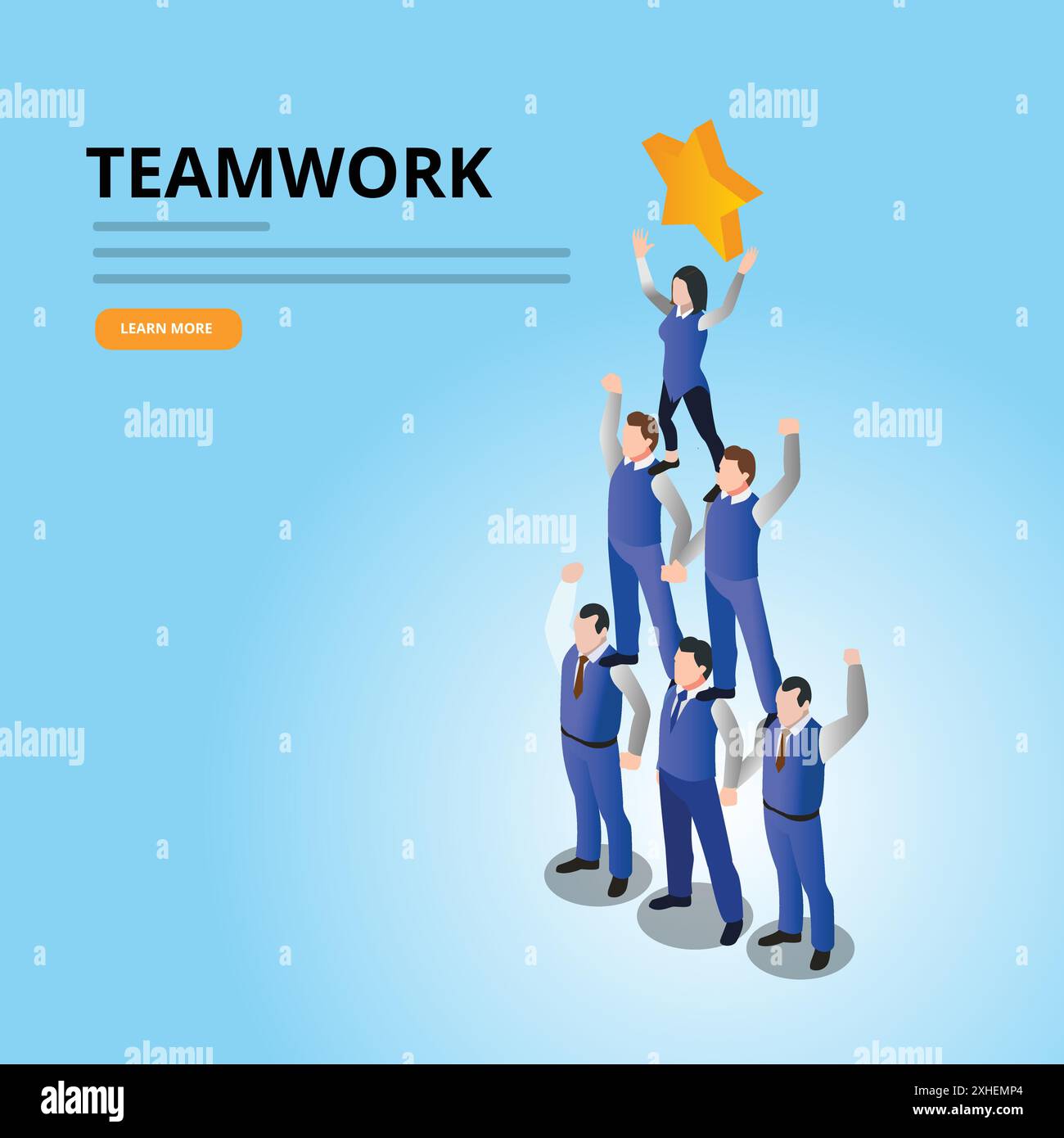 Success business teamwork with people holding a star 3d isometric Stock ...