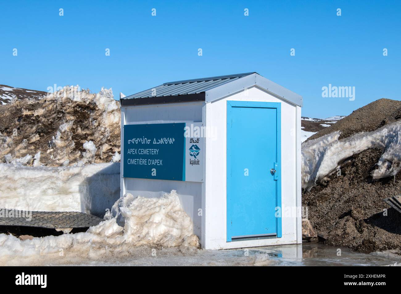 Utility shed at the Apex Cemetery in Apex, Nunavut, Canada Stock Photo ...