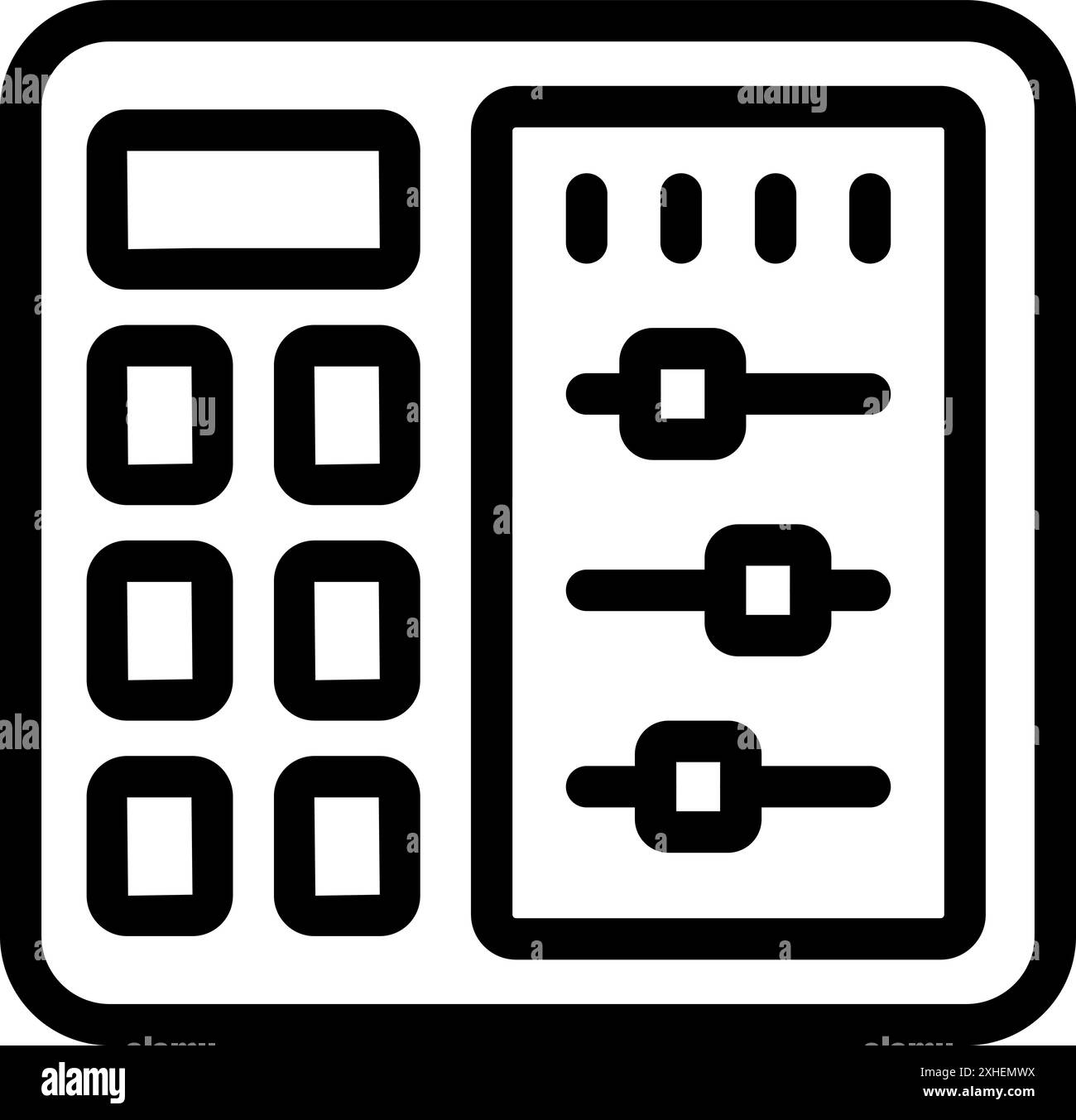 Line art icon of a mixing board, representing music production and ...