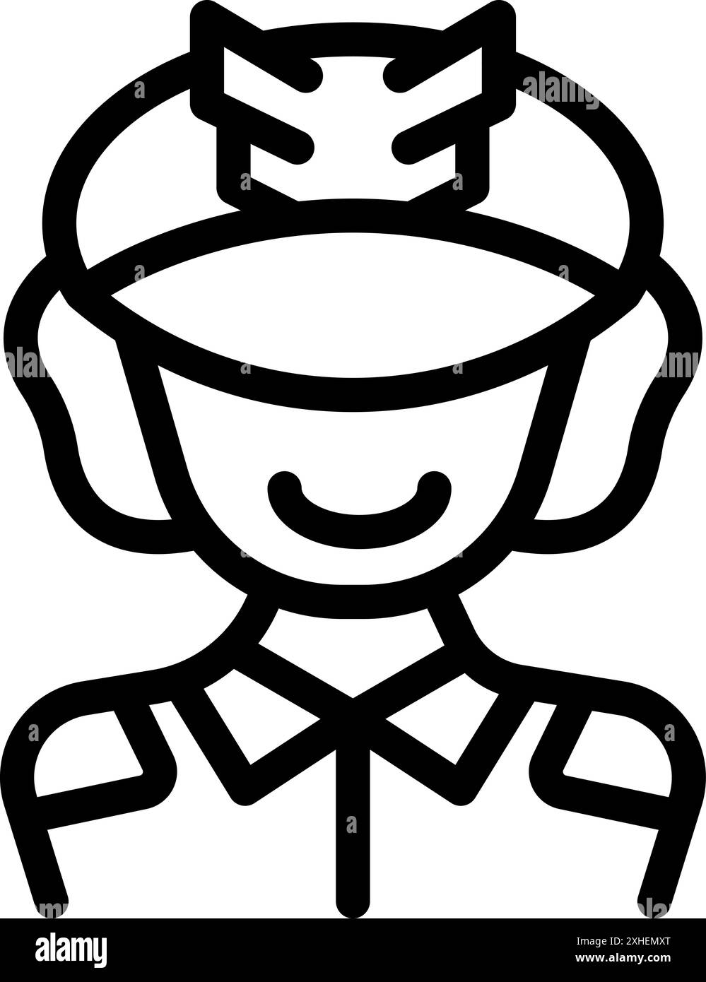 Line icon of a smiling female police officer wearing a patrol cap with ...