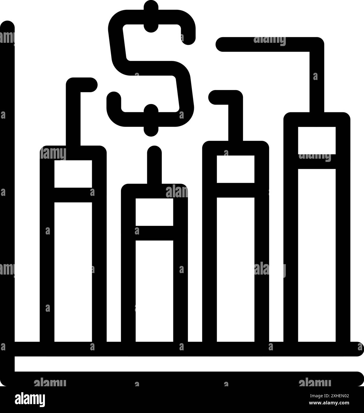 Line art icon of a bar chart representing positive financial results ...