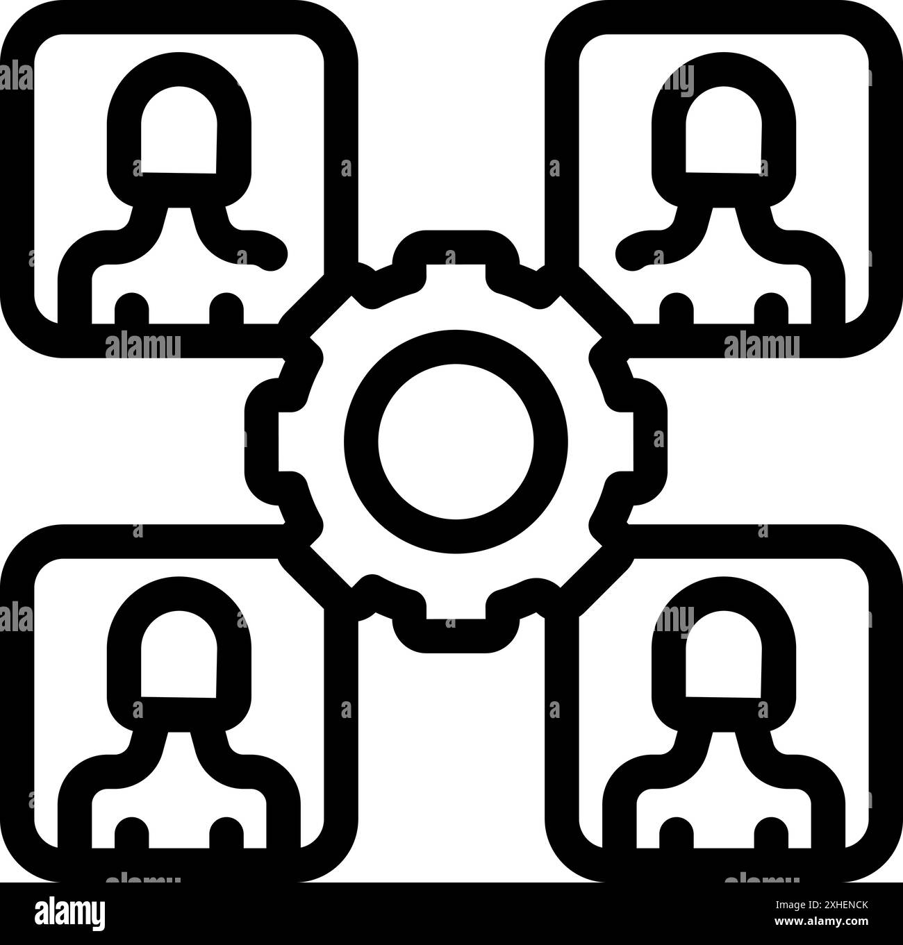 Line art icon of four professionals connecting and collaborating ...