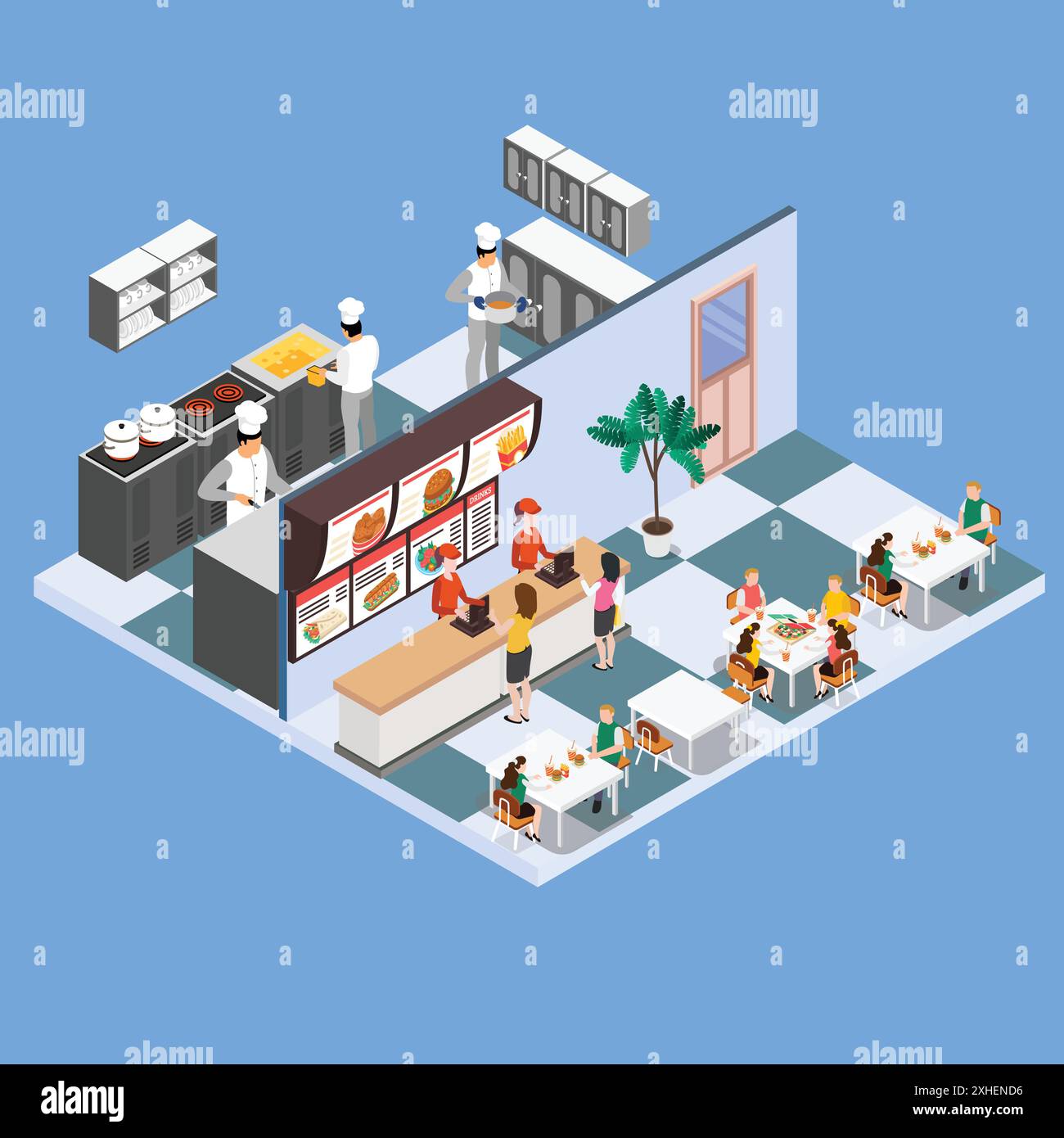 Fast food restaurant and kitchen interior isometric Stock Vector Image ...