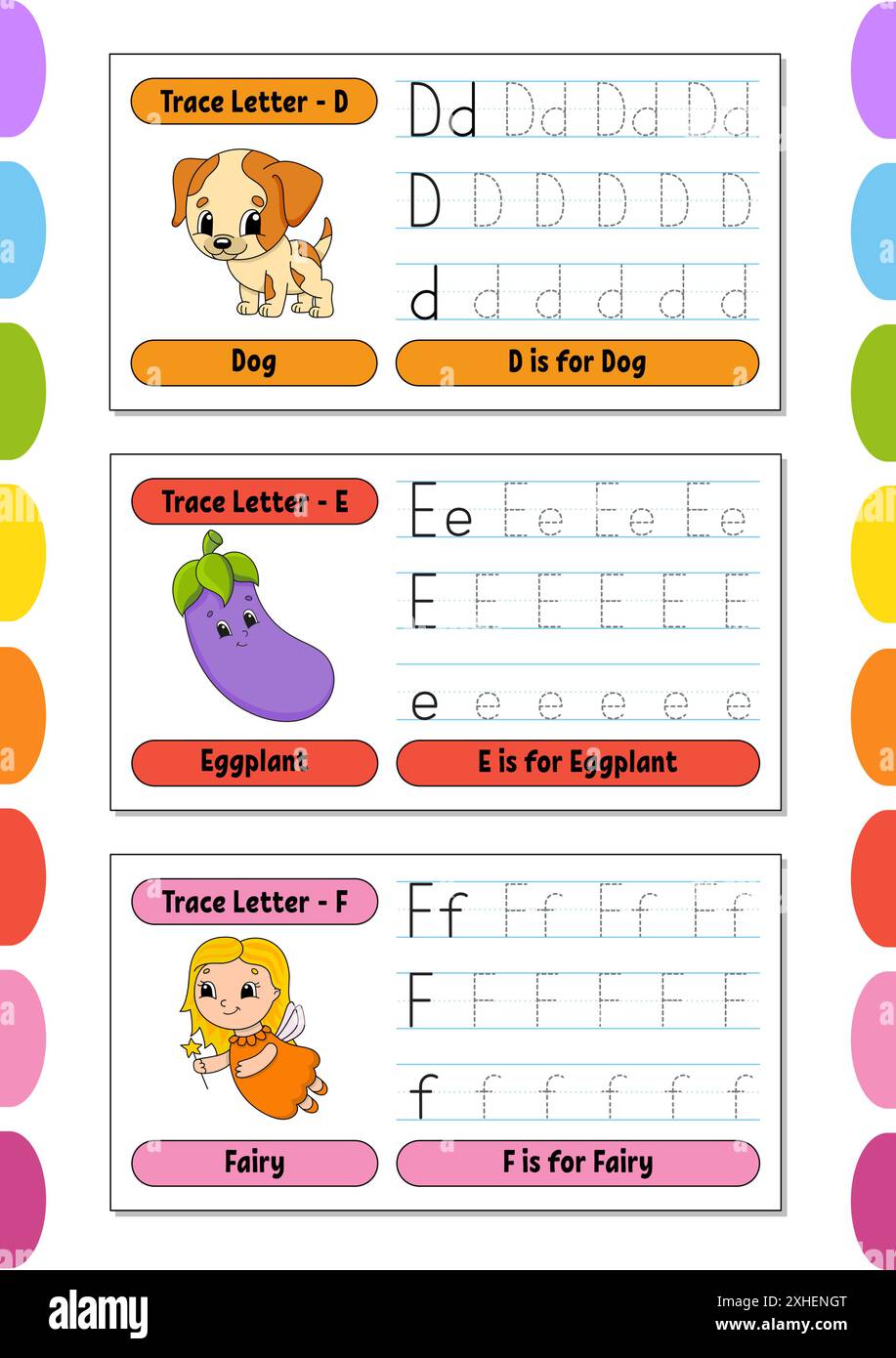 Writing letters. Set tracing page. Practice sheet. Worksheet for kids ...