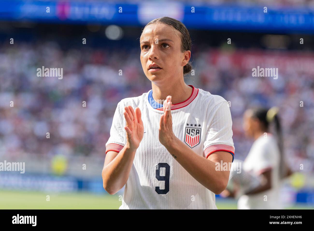 Mallory Swanson (9) of USWNT in play during pre-Olympic friendly match ...