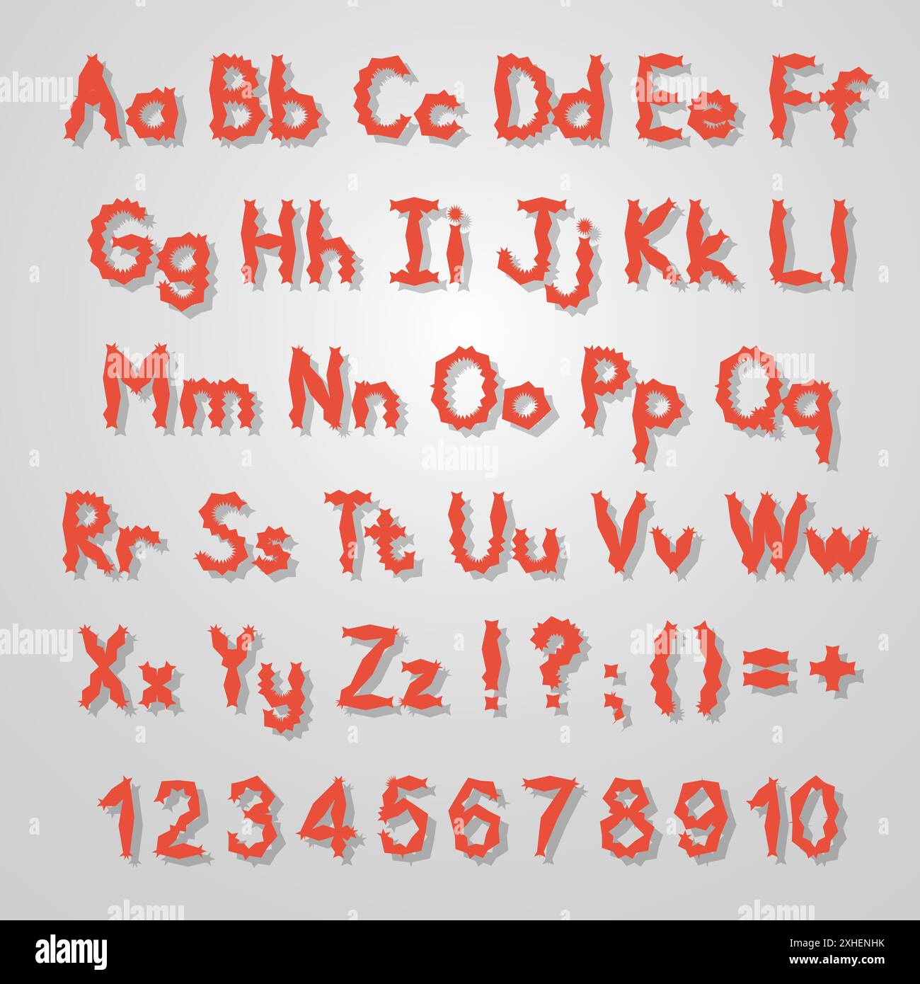 English alphabet. Vector set. Bright red color style. For Halloween ...