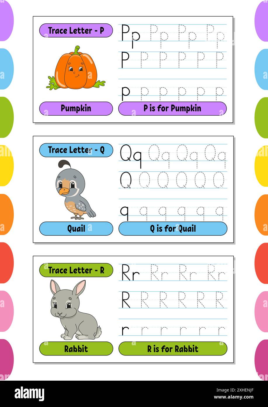 Writing letters. Set tracing page. Practice sheet. Worksheet for kids ...