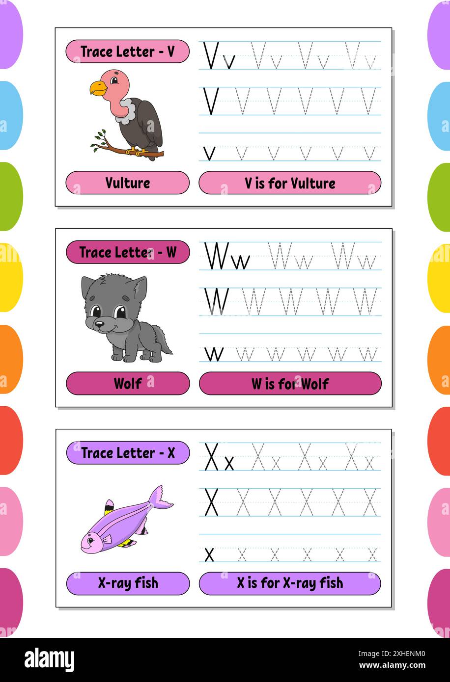 Writing letters. Set tracing page. Practice sheet. Worksheet for kids ...