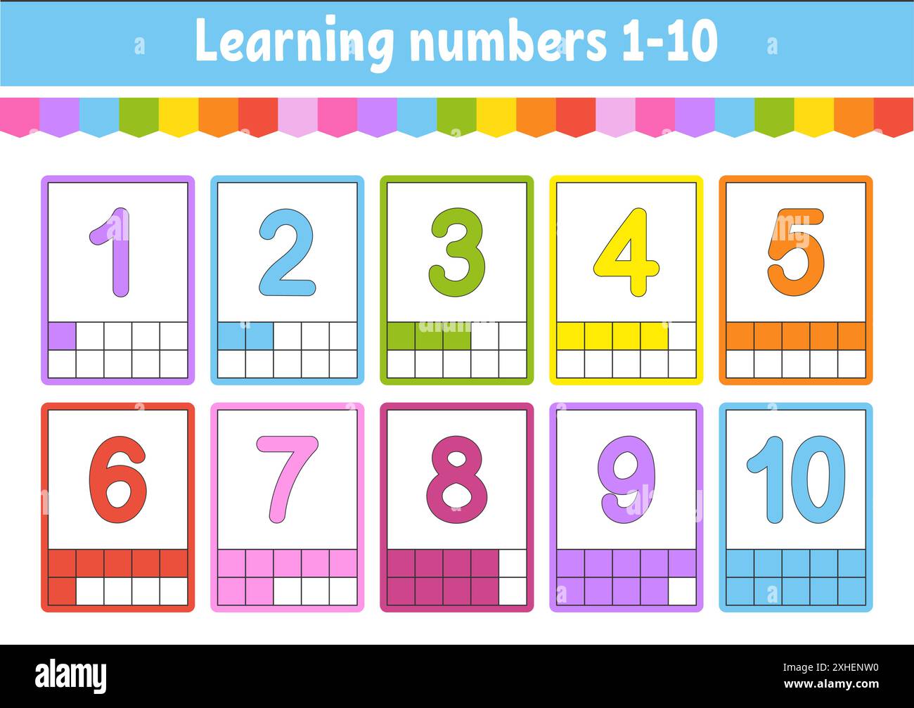 Set flash cards for kids. Learning numbers 1-10. Education developing ...