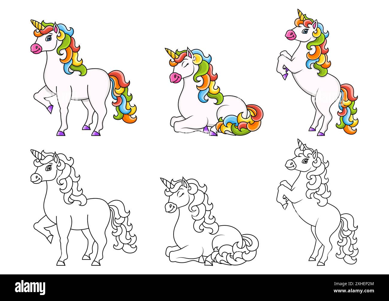 Cute unicorn. Magic fairy horse. Coloring book page for kids. Cartoon ...