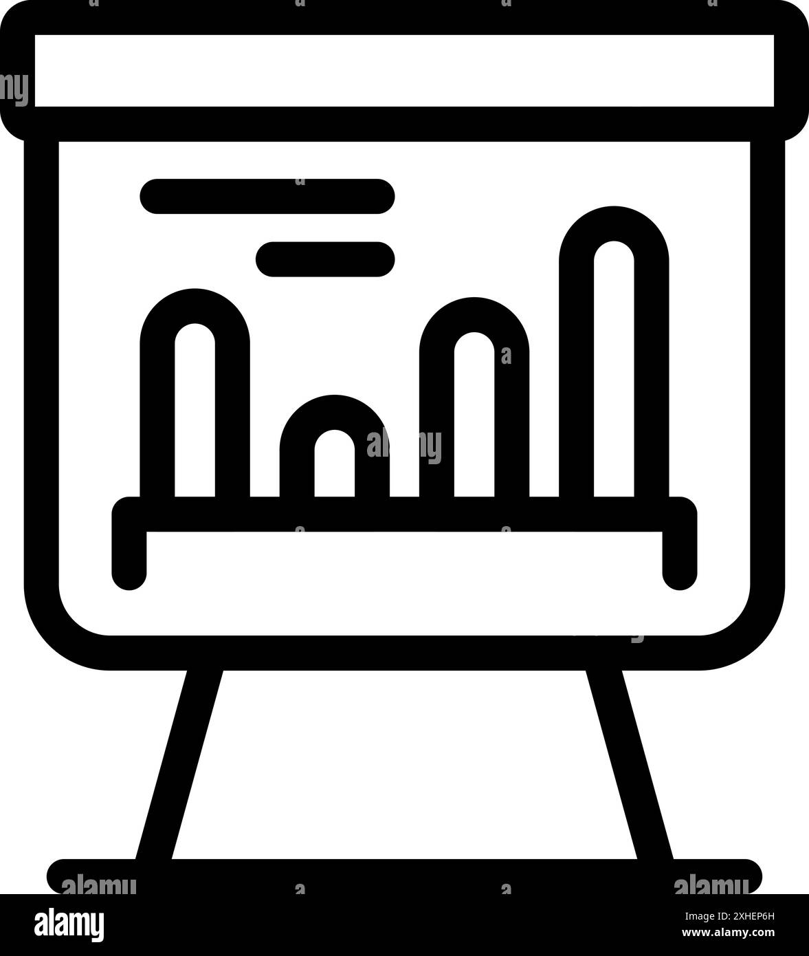 Line art icon of a flip chart displaying a bar chart indicating ...