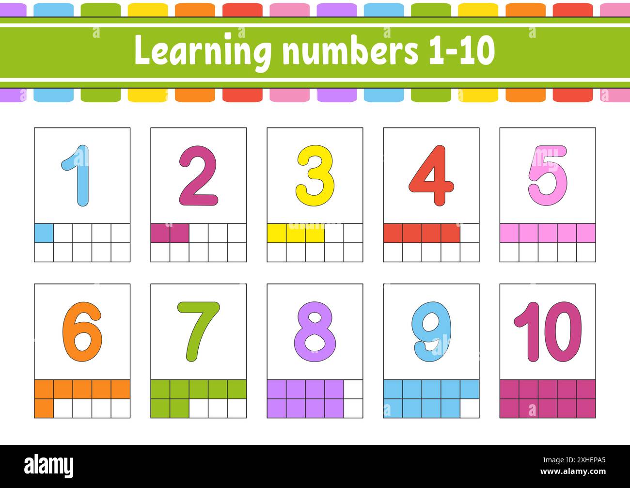 Set flash cards for kids. Learning numbers 1-10. Education developing ...