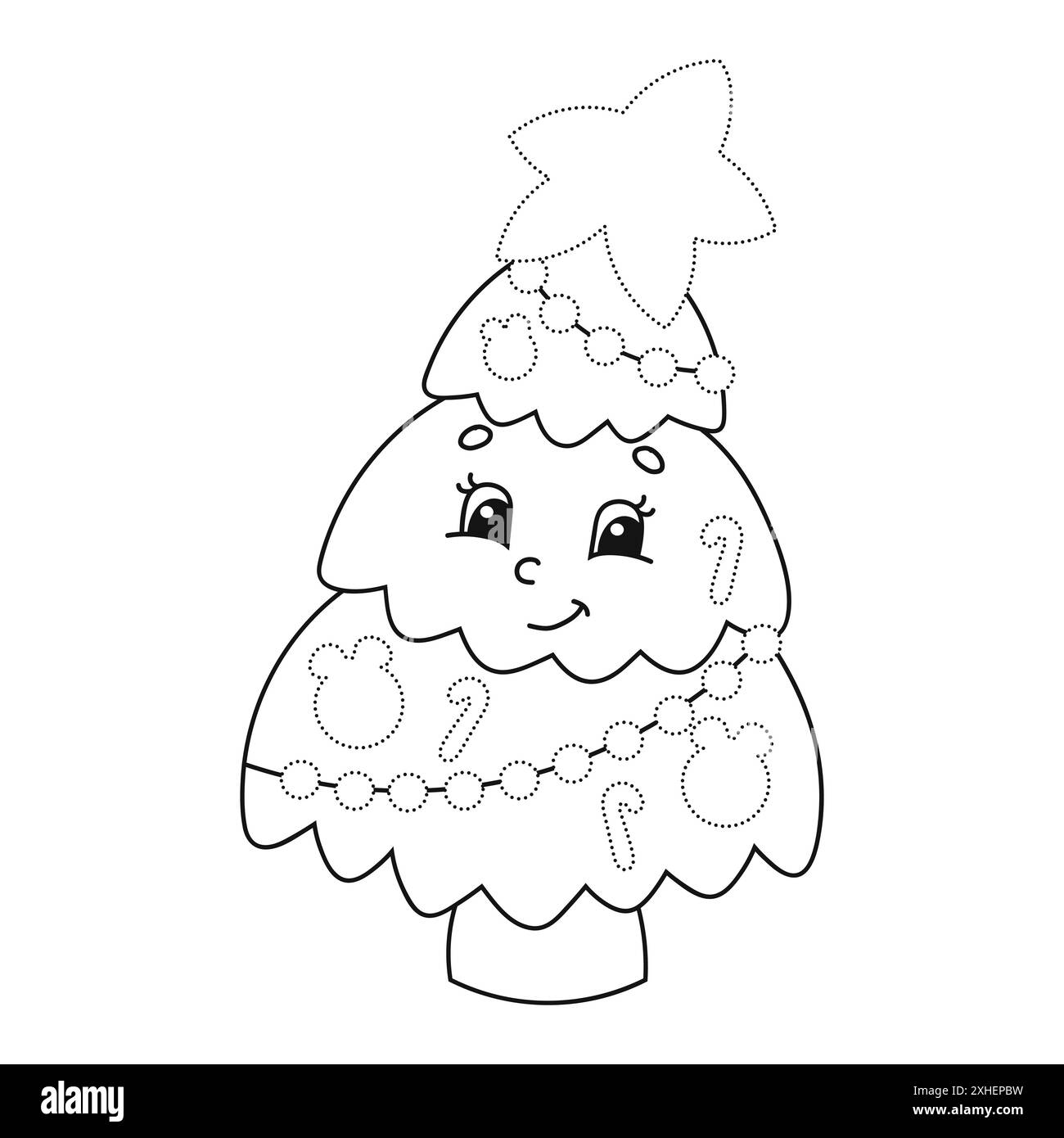 Fir tree. Coloring book page for kids. Cartoon style. Vector ...