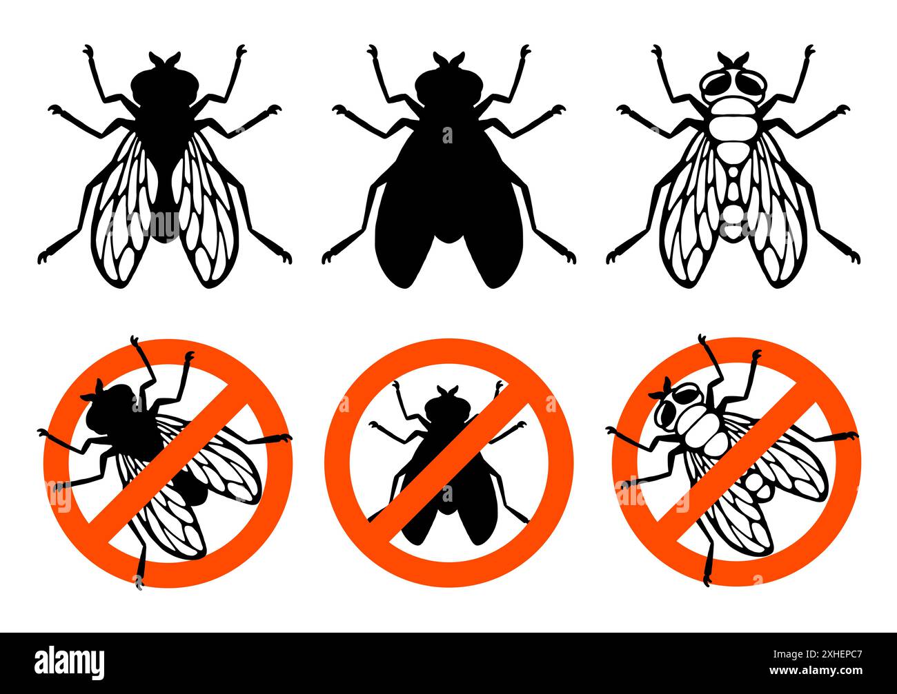 Fly insect. Prohibition sign. Outline silhouette. Design element ...
