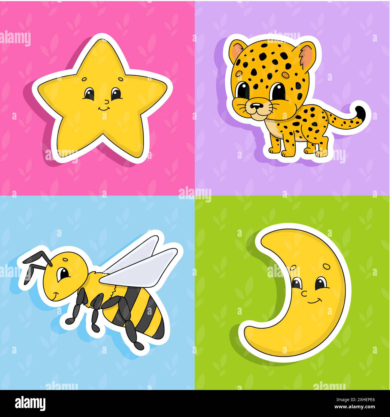 Set of stickers with cute cartoon characters. Cute clipart. Hand drawn ...