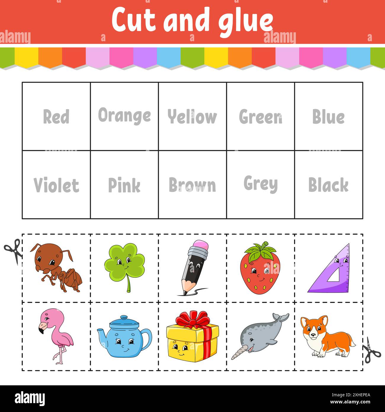 Cut and glue. Learning color games for preschool. Activity worksheet ...