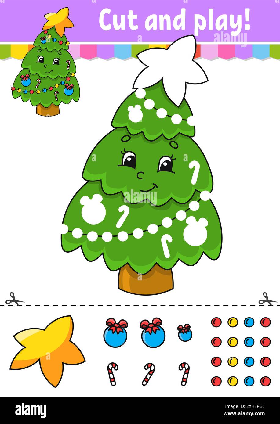 Fir tree. Cut and glue. Color activity worksheet for kids. Game for ...