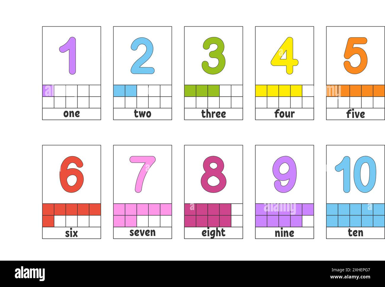 Set flash cards for kids. Learning numbers 1-10. Education developing worksheet. Activity page ...