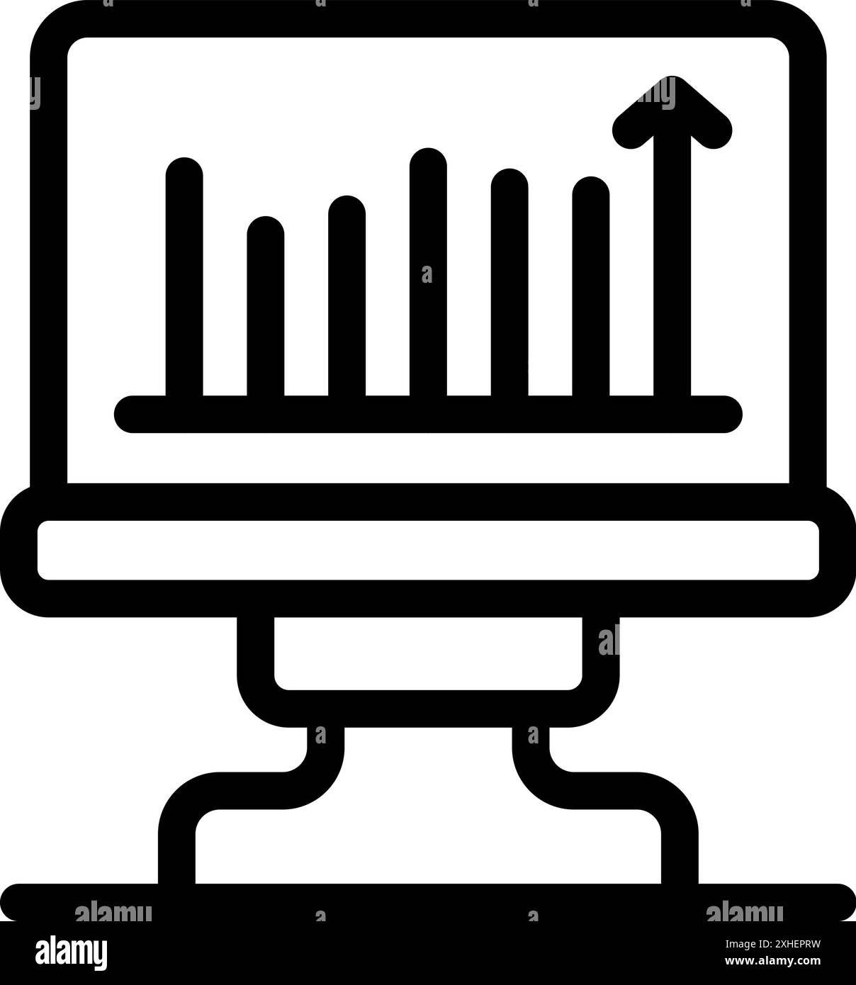 Simple line icon of a computer monitor displaying a bar chart with an ...