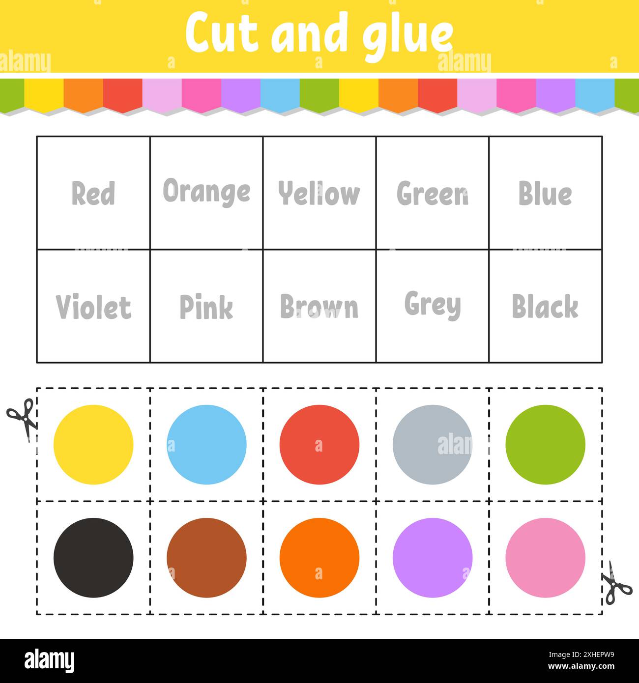Cut and glue. Learning color games for preschool. Activity worksheet ...