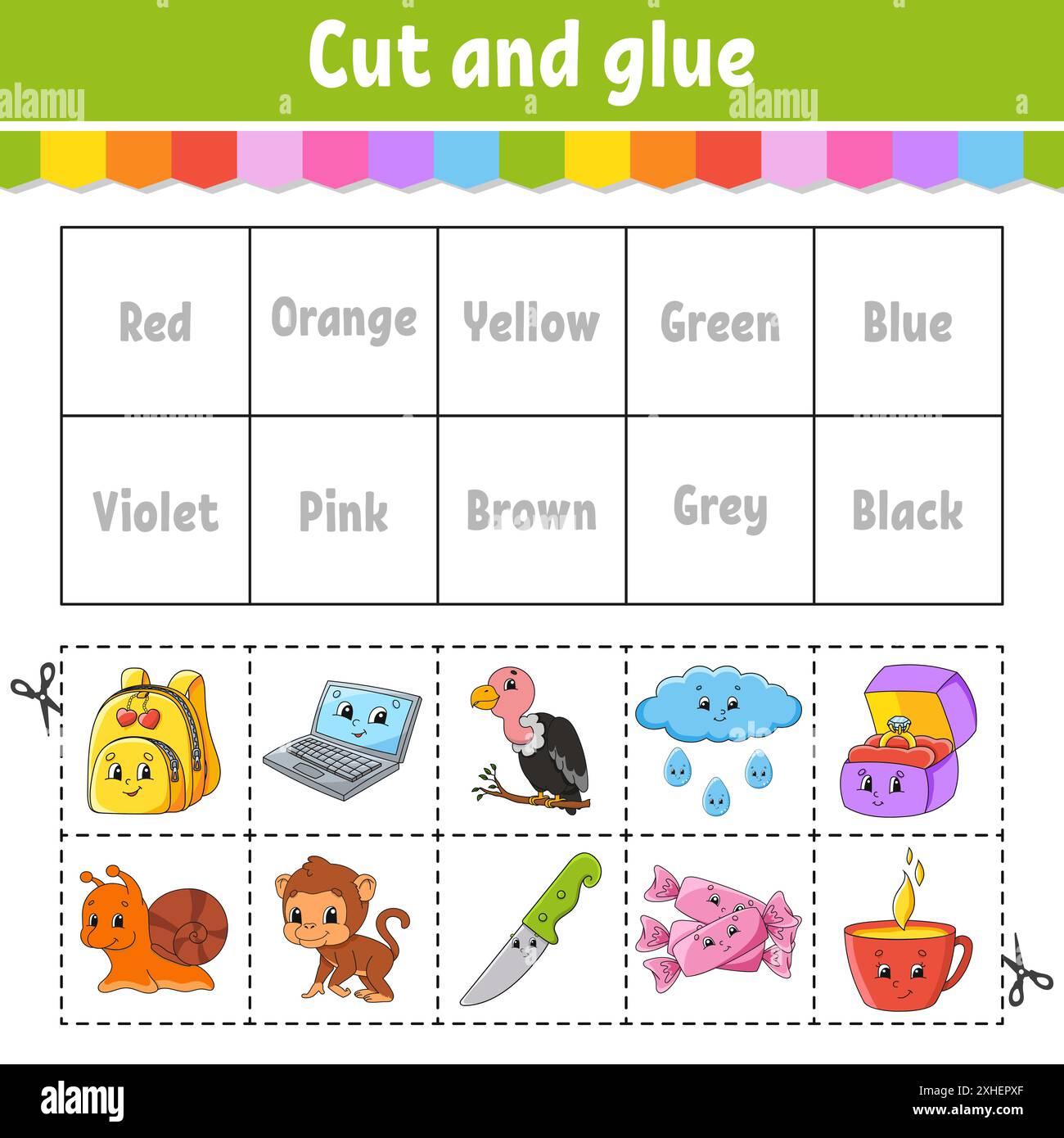 Cut and glue. Learning color games for preschool. Activity worksheet ...