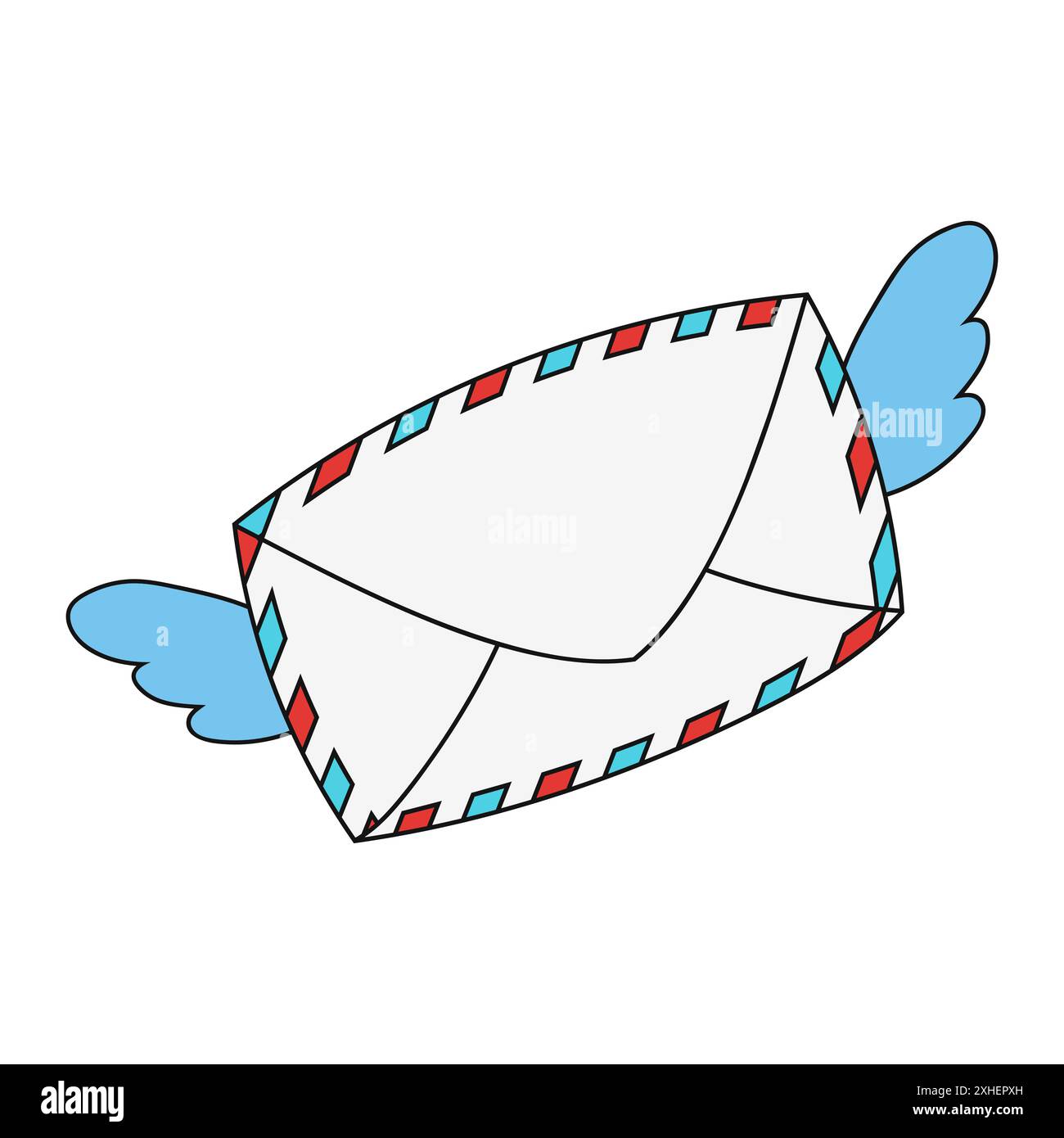 A mail envelope with wings. Cartoon character. Colorful vector ...