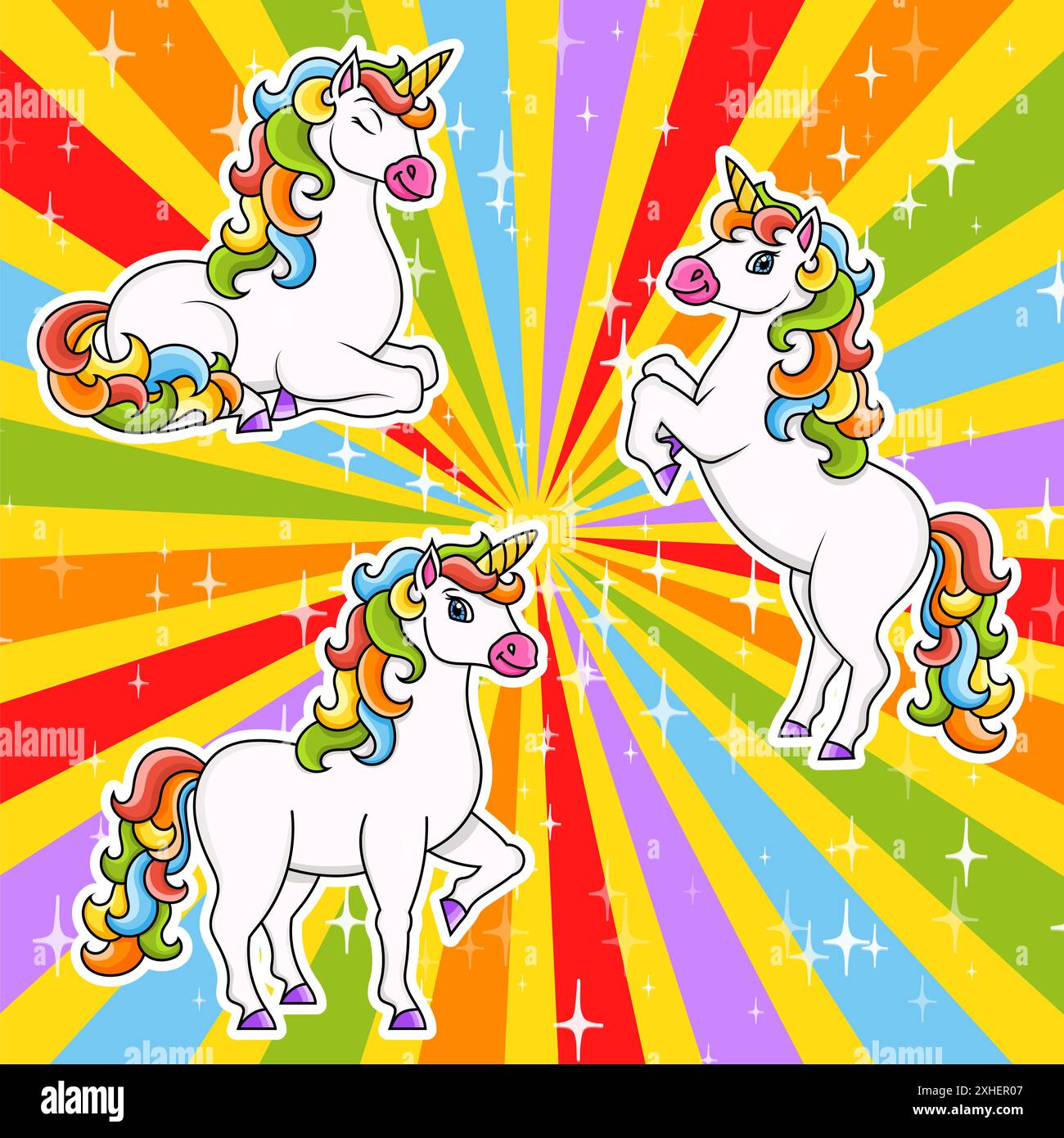 Cute unicorn. Magic fairy horse. Cartoon character. Colorful vector ...