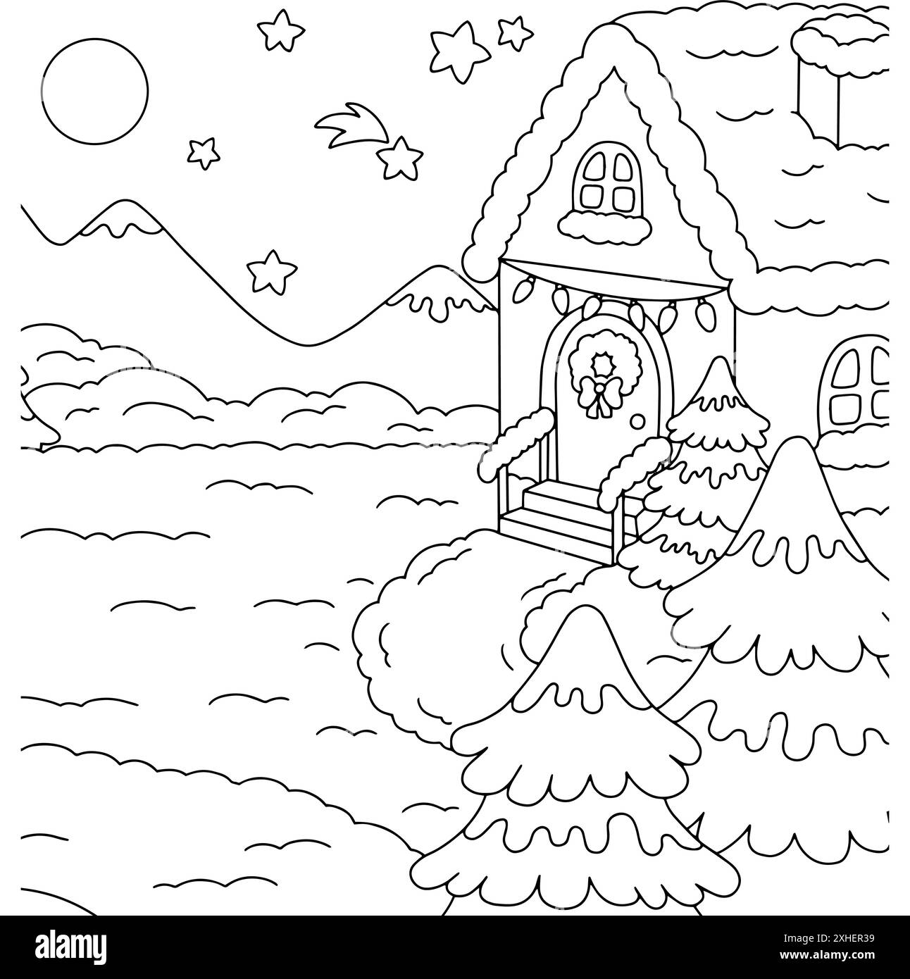 Wonderful natural landscape. Coloring book page for kids. Cartoon style ...