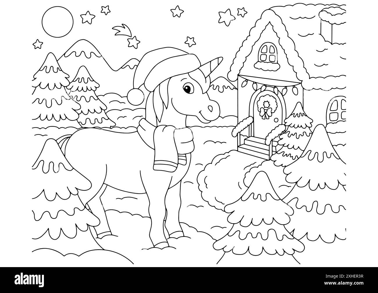 Magic fairy unicorn. Cute horse. Coloring book page for kids. Cartoon ...