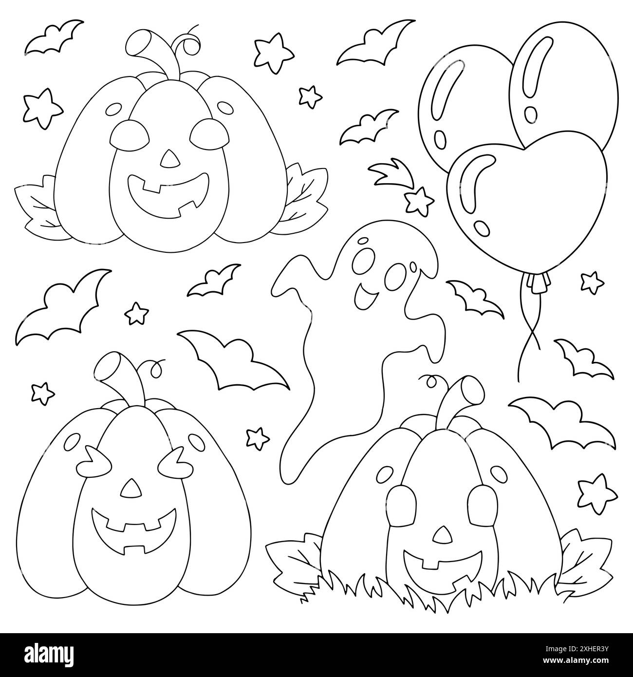 Set of elements for Halloween pumpkins, ghosts, bats. Coloring book ...