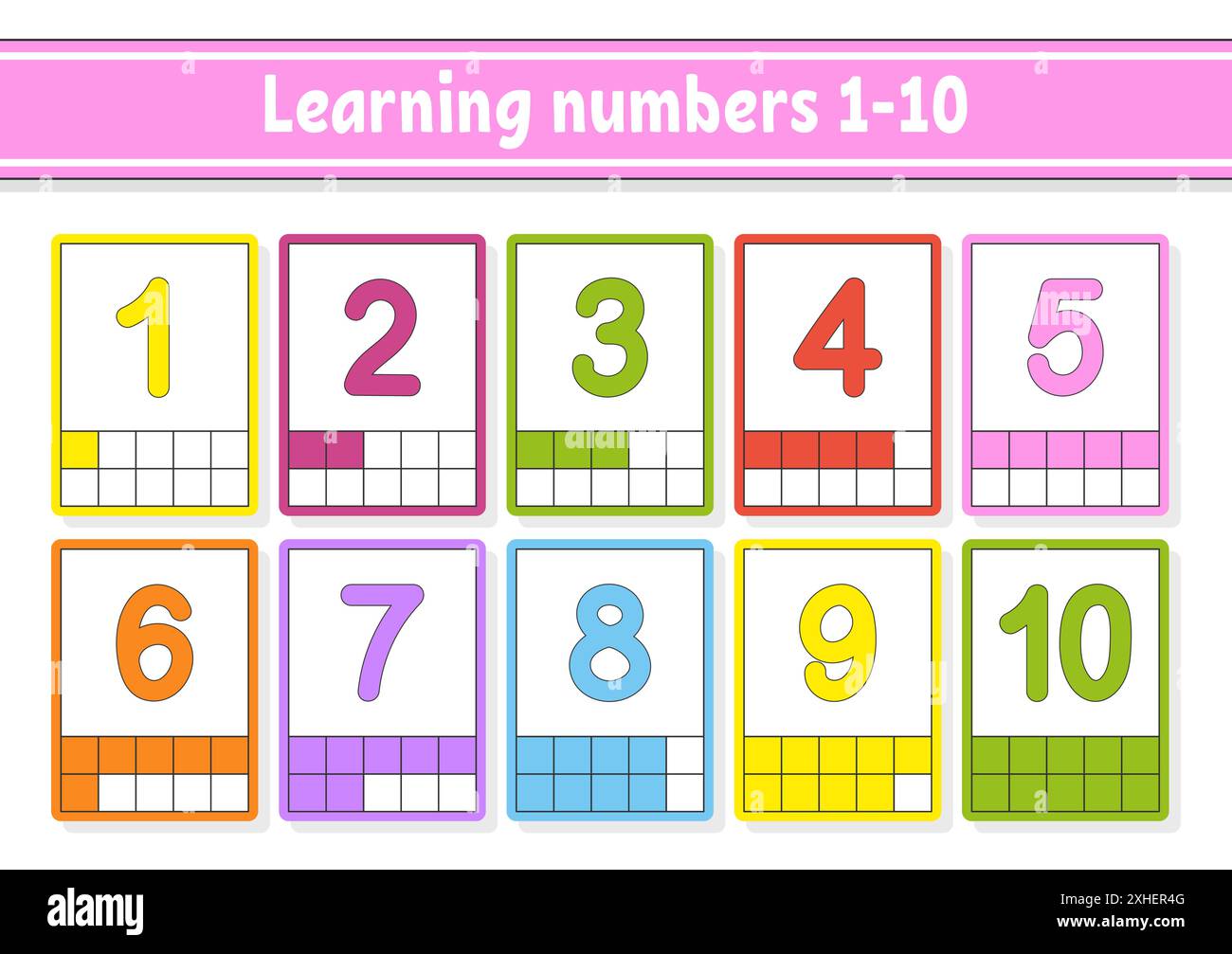 Set flash cards for kids. Learning numbers 1-10. Education developing ...