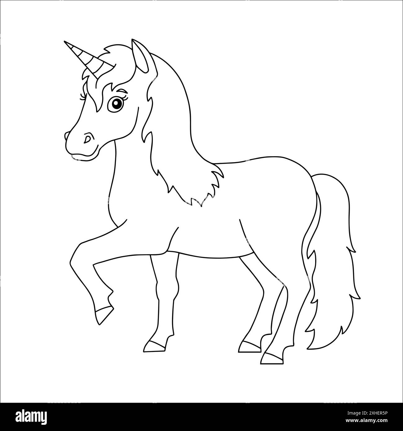Cute unicorn. Magic fairy horse. Coloring book page for kids. Cartoon ...