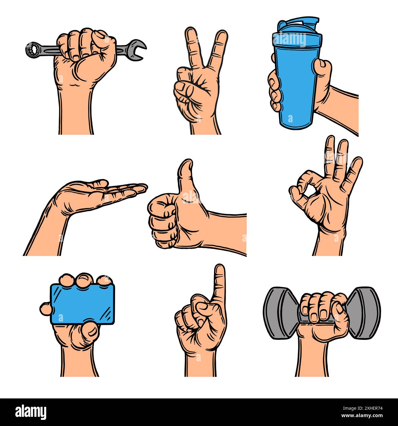 Male hand gestures. Color silhouette. Design element. Vector illustration isolated on white ...