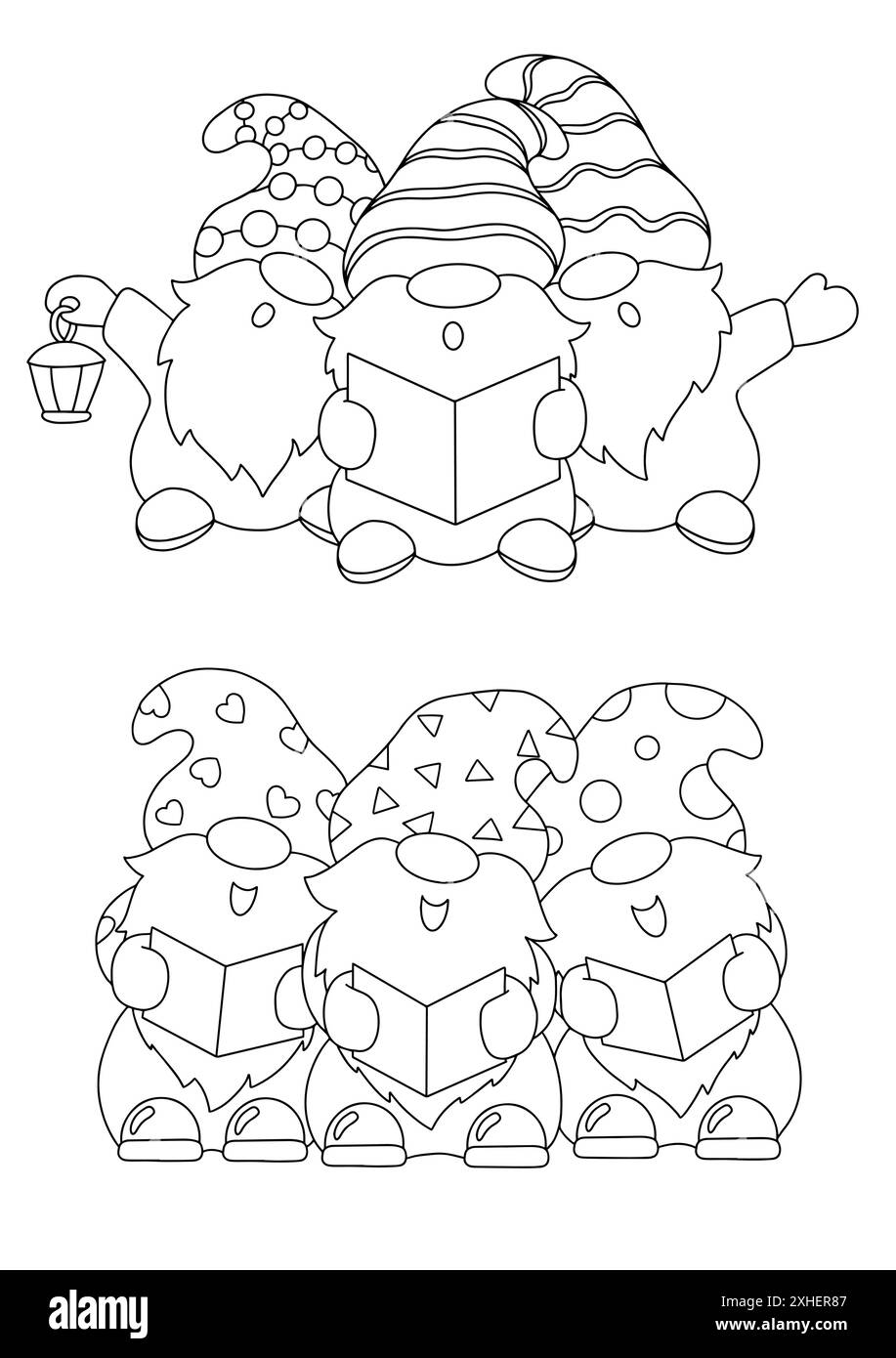 The dwarfs are singing Christmas carols. Coloring book page for kids ...