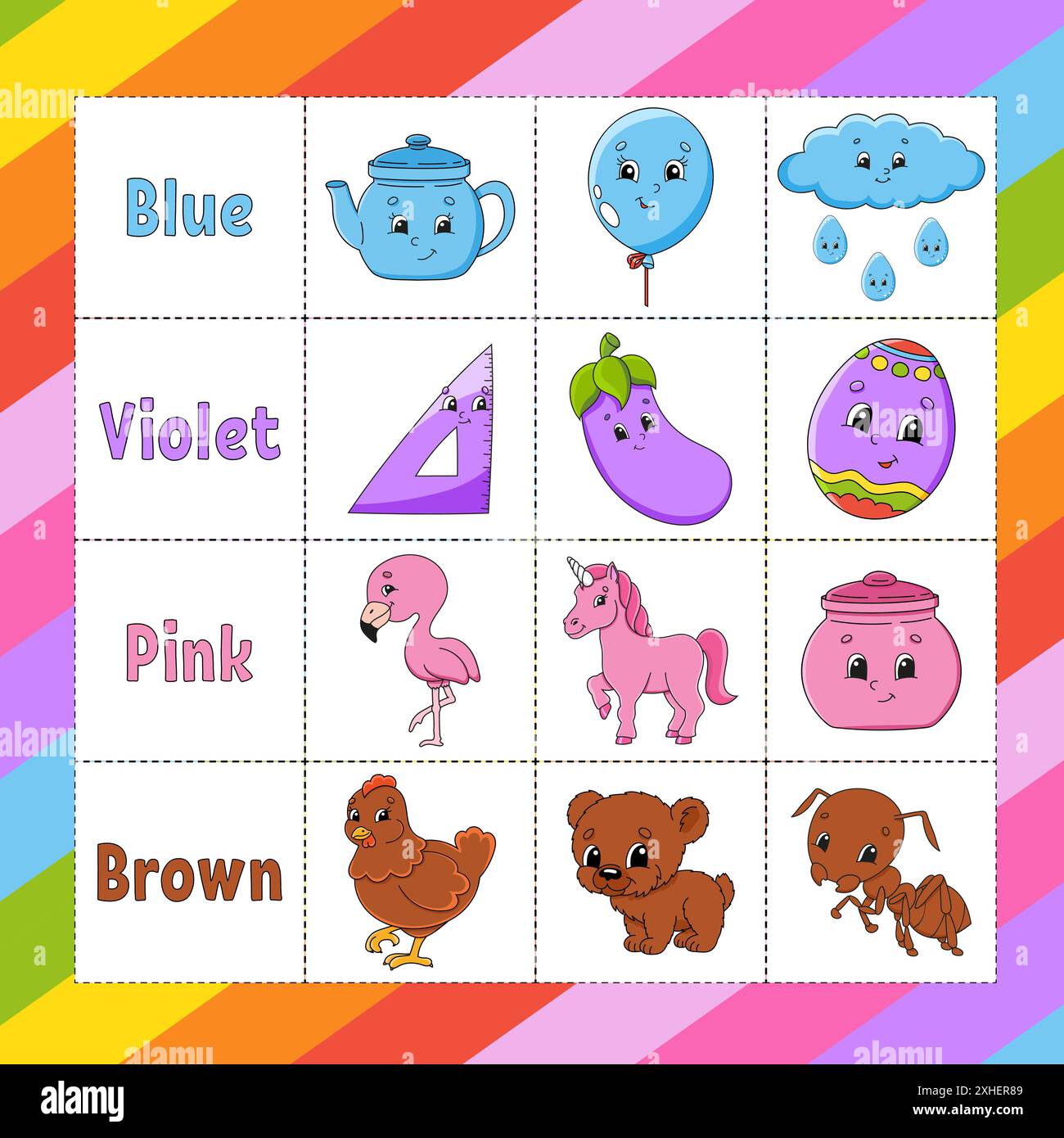 Learning colors. Flashcard for kids. Cute cartoon characters. Picture ...