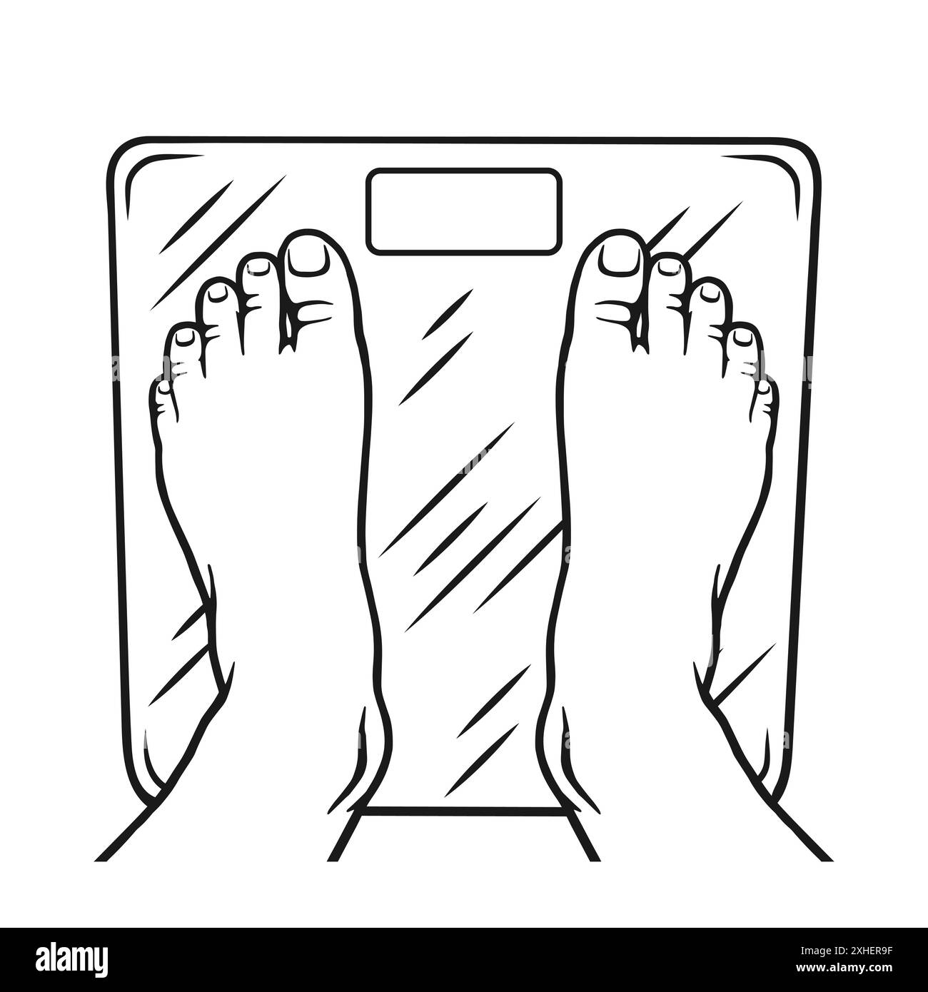 Human feet are on the scales. Outline silhouette. Design element ...