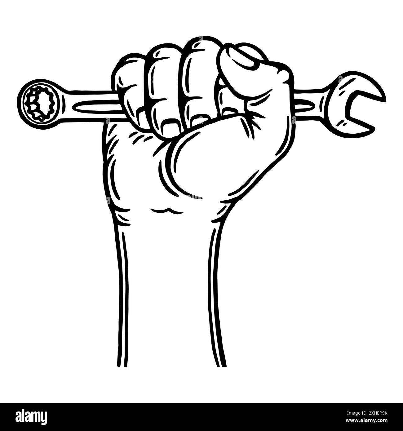 Male hand gestures. Man holds a screwdriver. Outline silhouette. Design ...