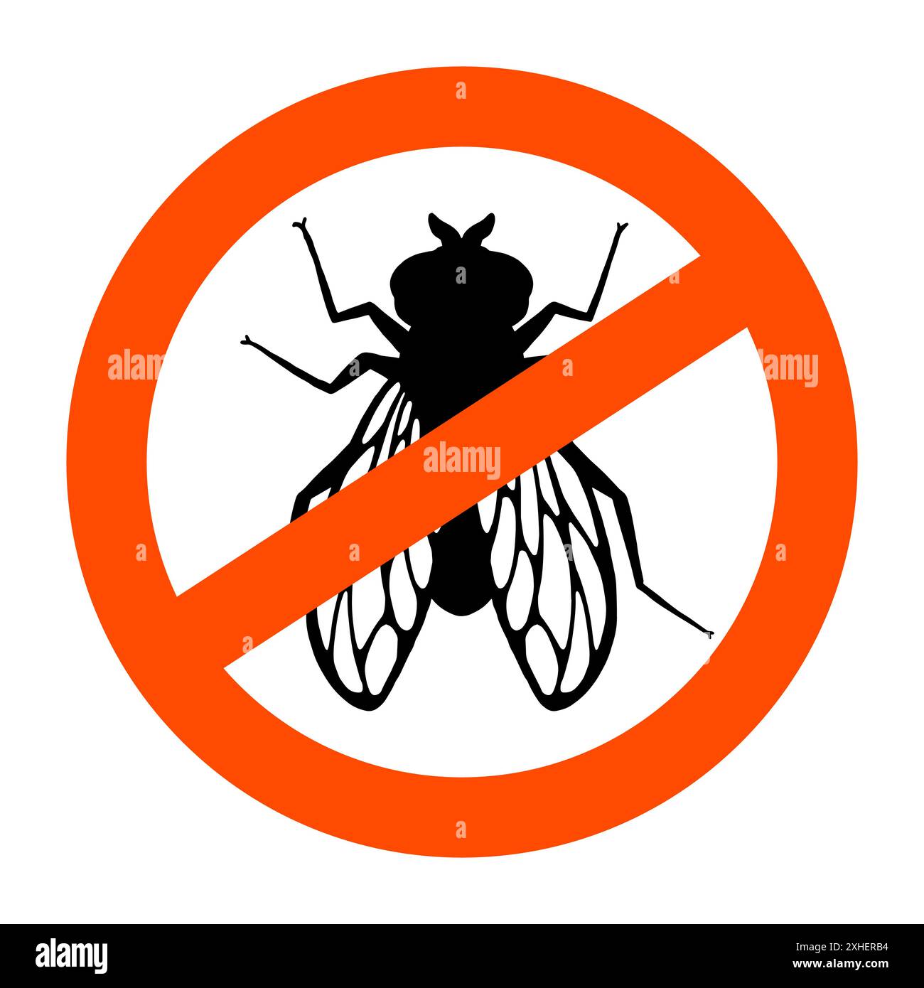 Fly insect. Prohibition sign. Black silhouette. Design element. Vector ...