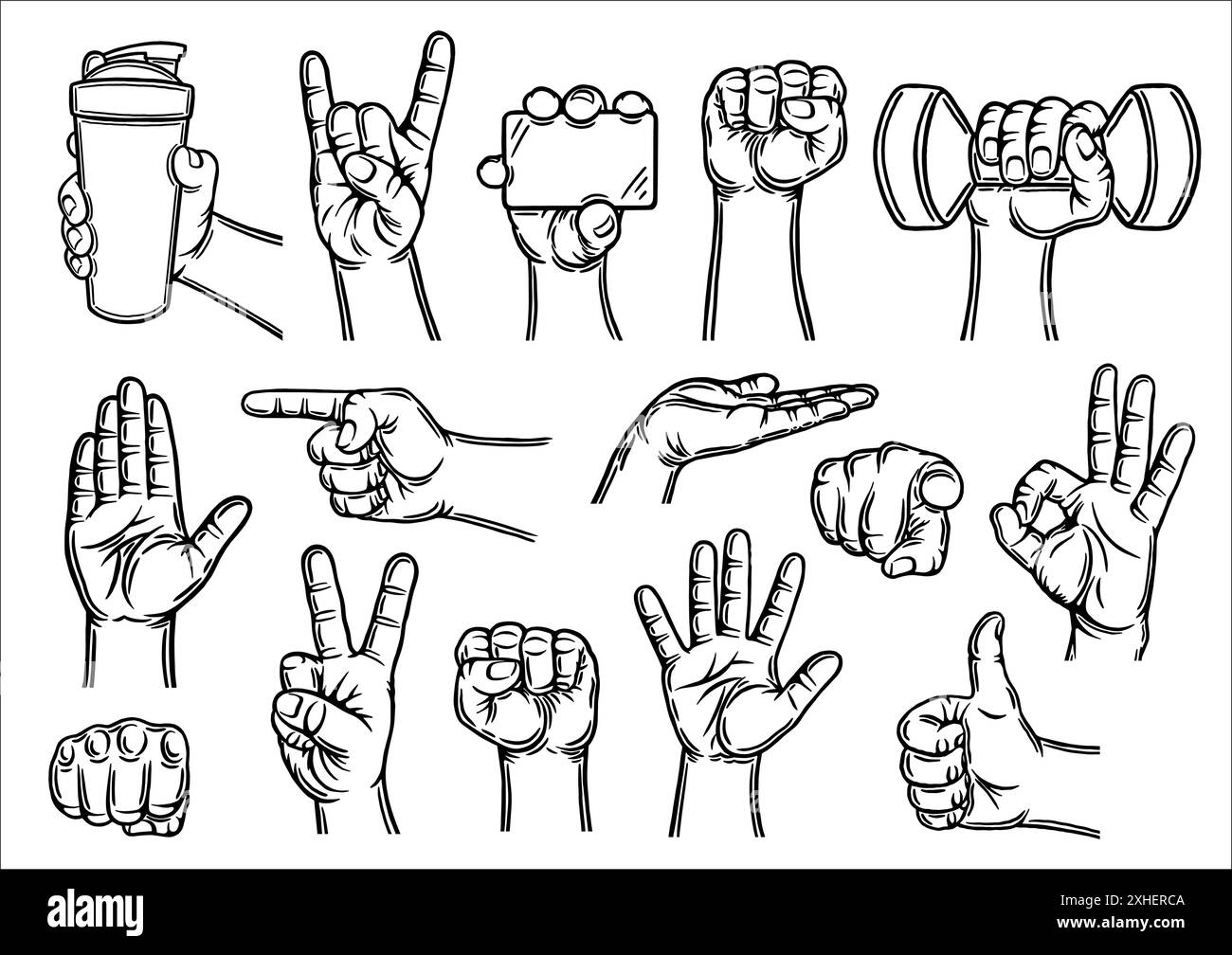 Male hand gestures. Outline contour. Design element. Vector ...