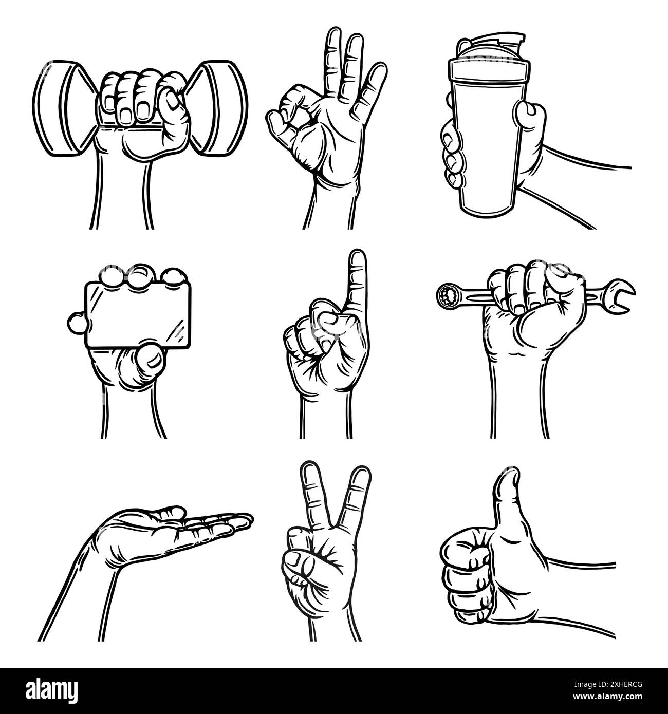 Male hand gestures. Outline silhouette. Design element. Vector illustration isolated on white ...